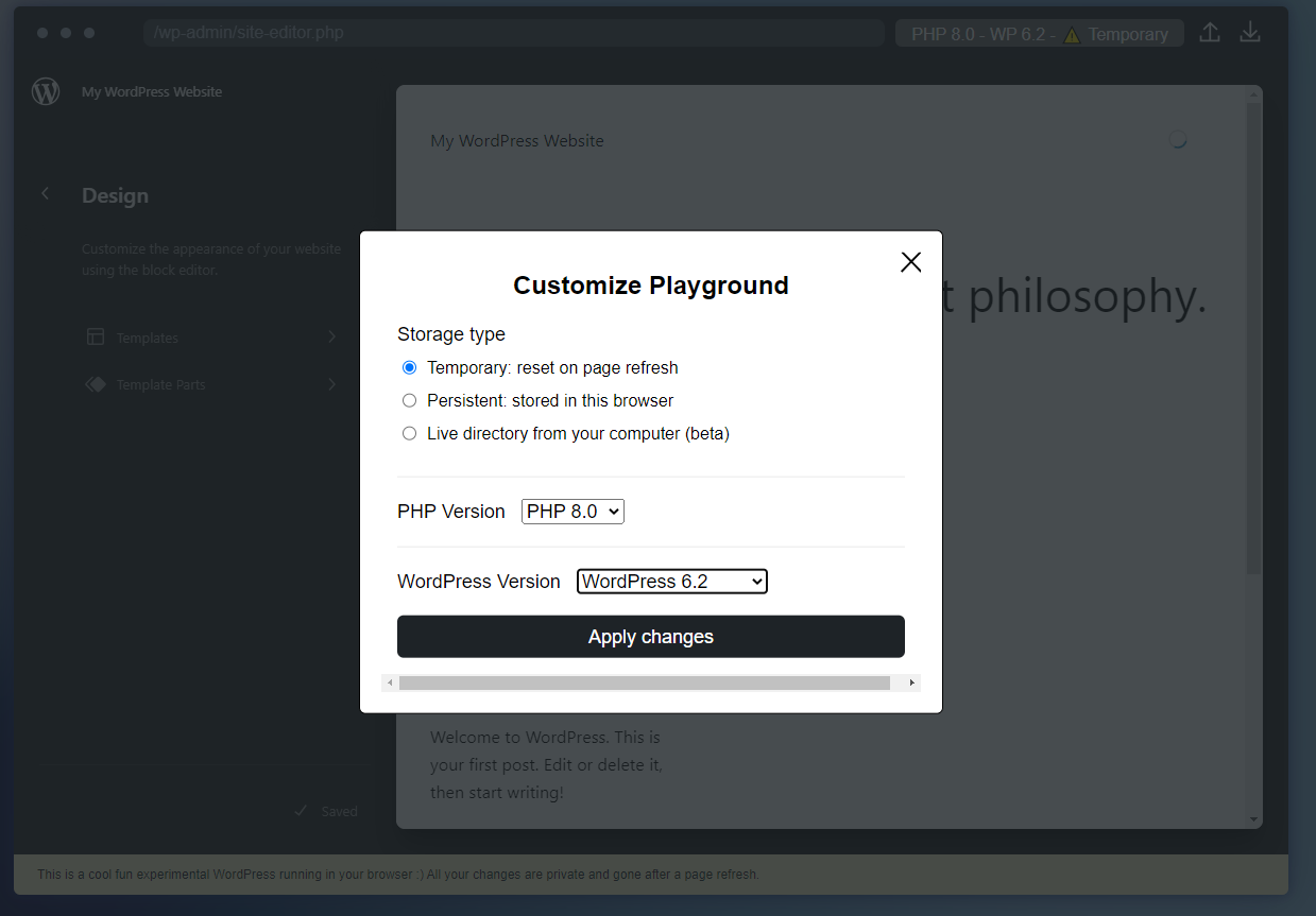 Playgroud: WordPress komplette Instanz im Browser